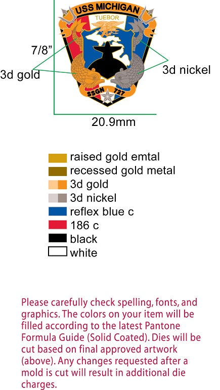 NAMETAG MEDALLION USS MICHIGAN SSBGN 727 BLUE – soscustomcoins